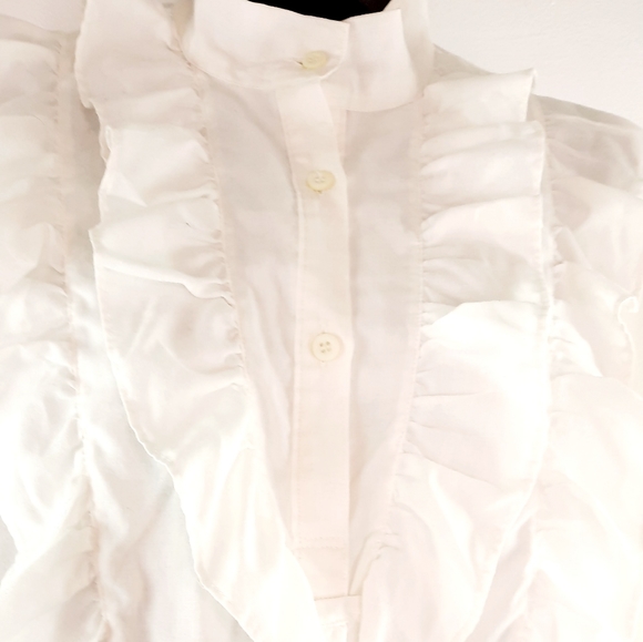 Tops | Rare Vintage Plus Size White High Collar Ruffled Long Sleeve ...